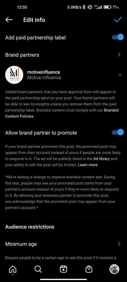 Instagram add brand partner to promote